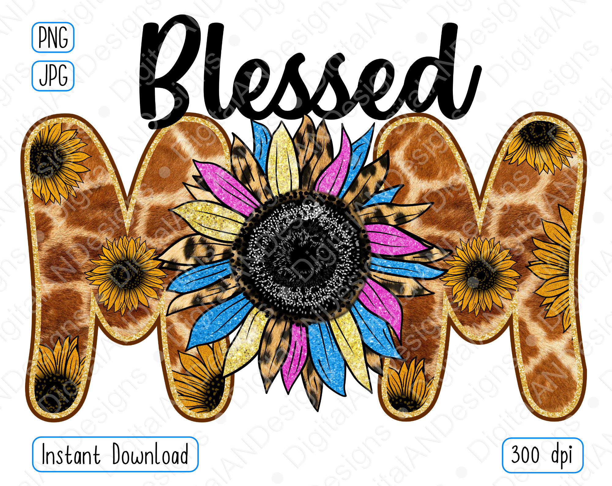 Blessed Mom Cowhide Sunflower Leopard Png Mother's Day | Etsy