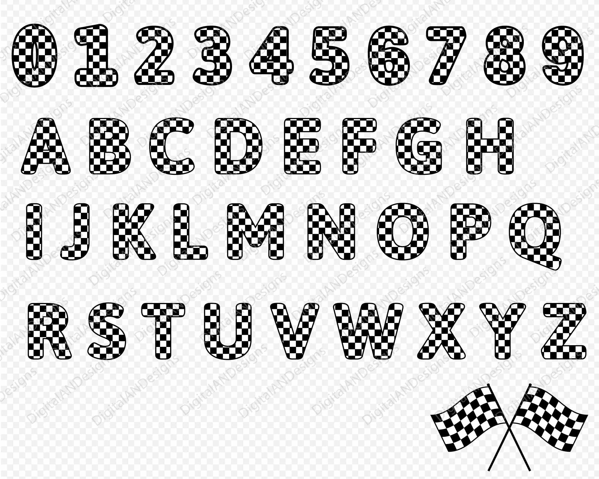 Checkered Alphabets, Numbers and Flag Svg Cut File, Letters A-Z, 0-9 ...