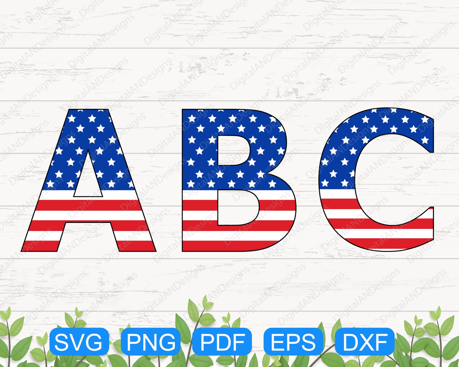 America Flag Alphabet Letters A-Z SVG Vector Cut File, USA American ...