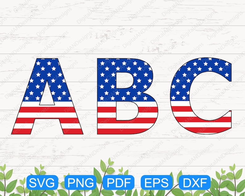 America Flag Alphabet Letters A-Z SVG Vector Cut File, USA American ...