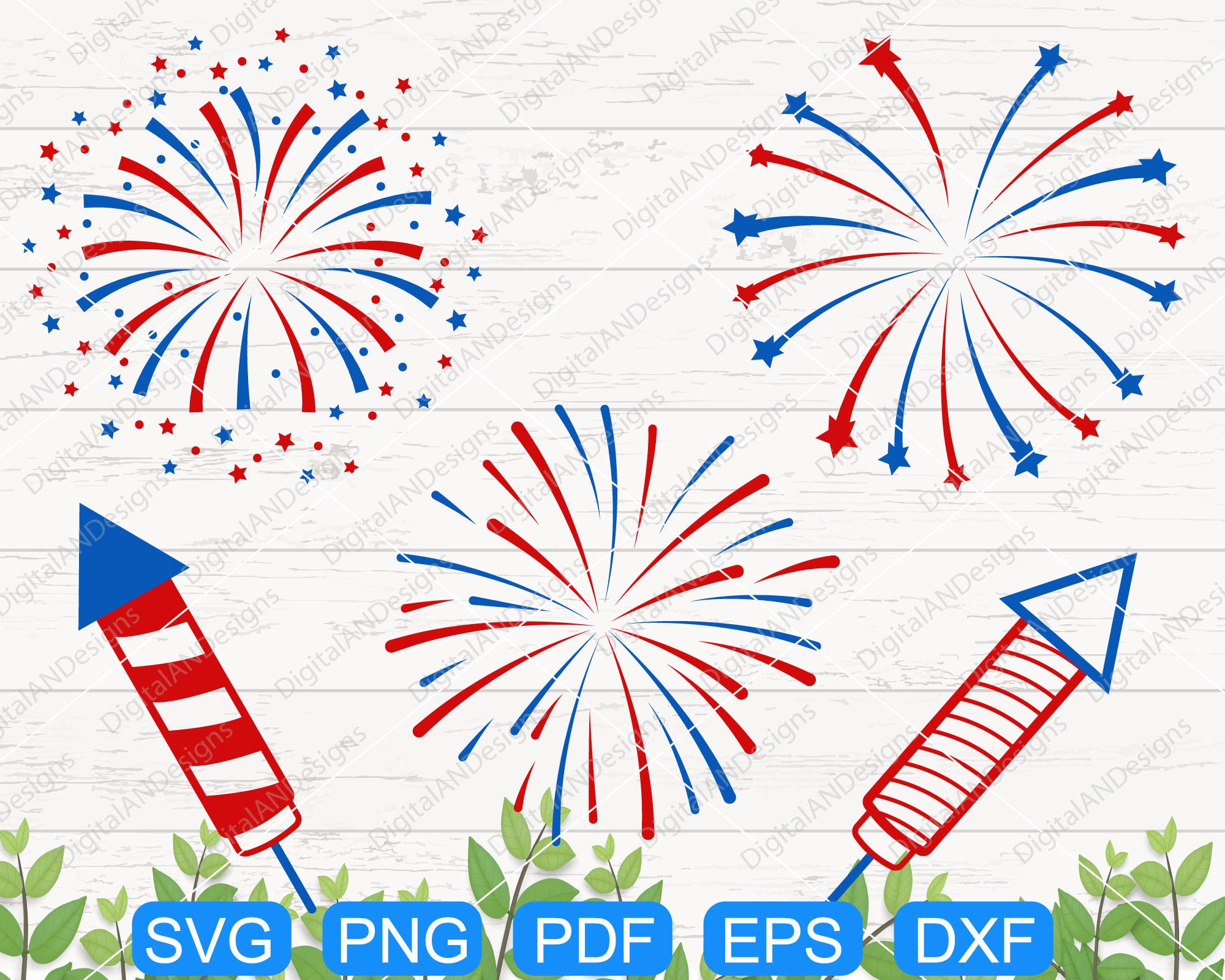 Fireworks SVG Vector Cut File, Firework 4th of July Patriotic USA ...