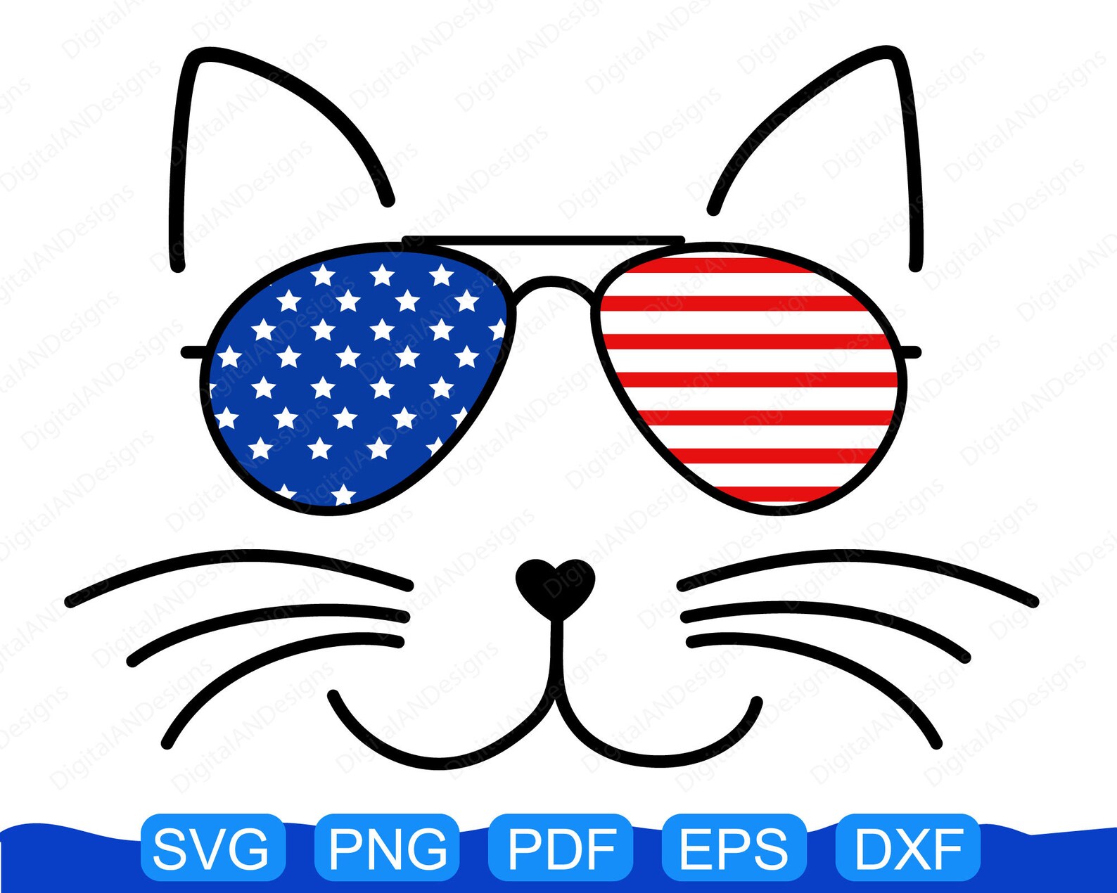Cat With USA Flag Glasses SVG Cat Face Fourth of July Cutting Files ...
