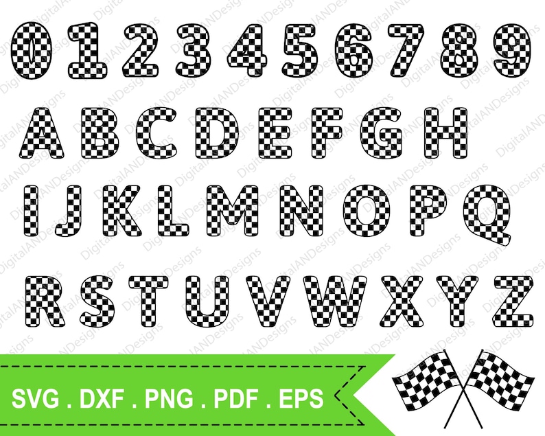 Checkered Alphabets, Numbers and Flag Svg Cut File, Letters A-Z, 0-9 ...
