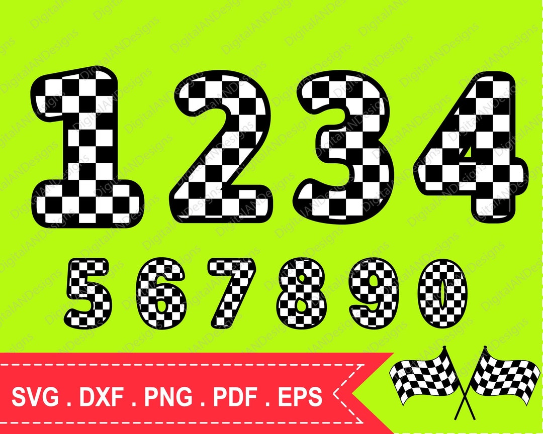 Checkered Numbers and Flag SVG, Racing Checkered Birthday Vector ...