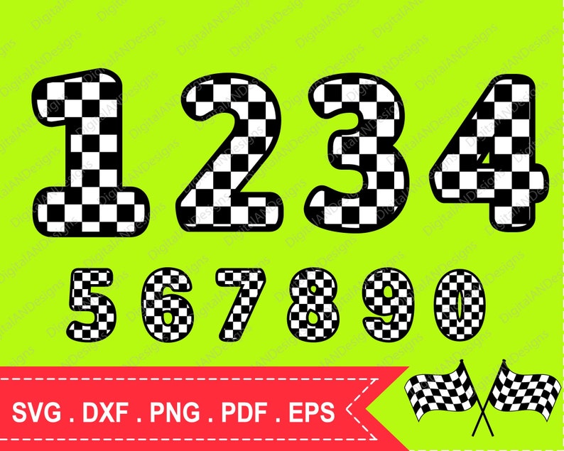 Checkered Numbers and Flag SVG, Racing Checkered Birthday Vector ...