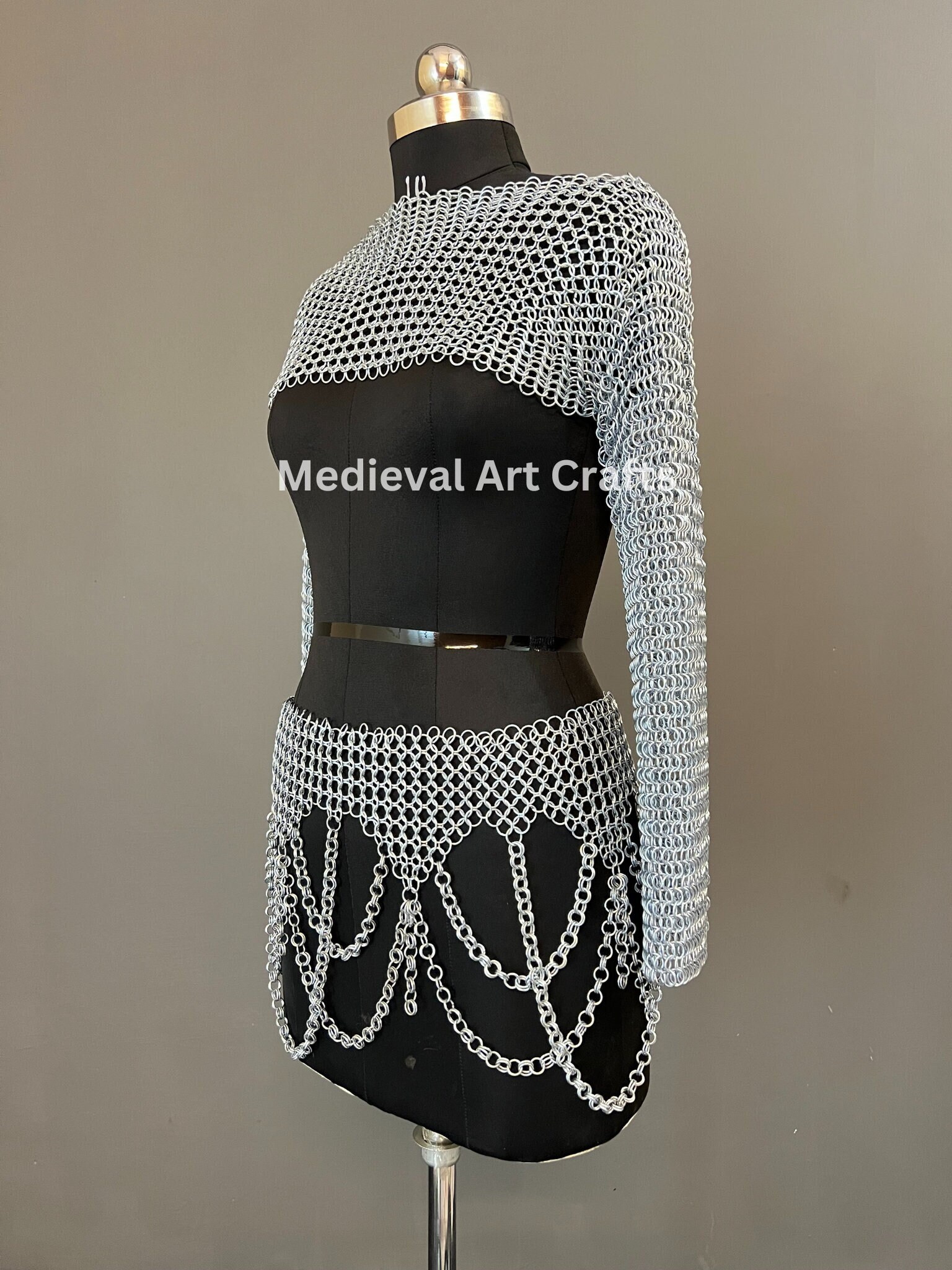 Chainmail Silver Long Sleeves Shrug, Handmade Loose Cropped Pullover ...