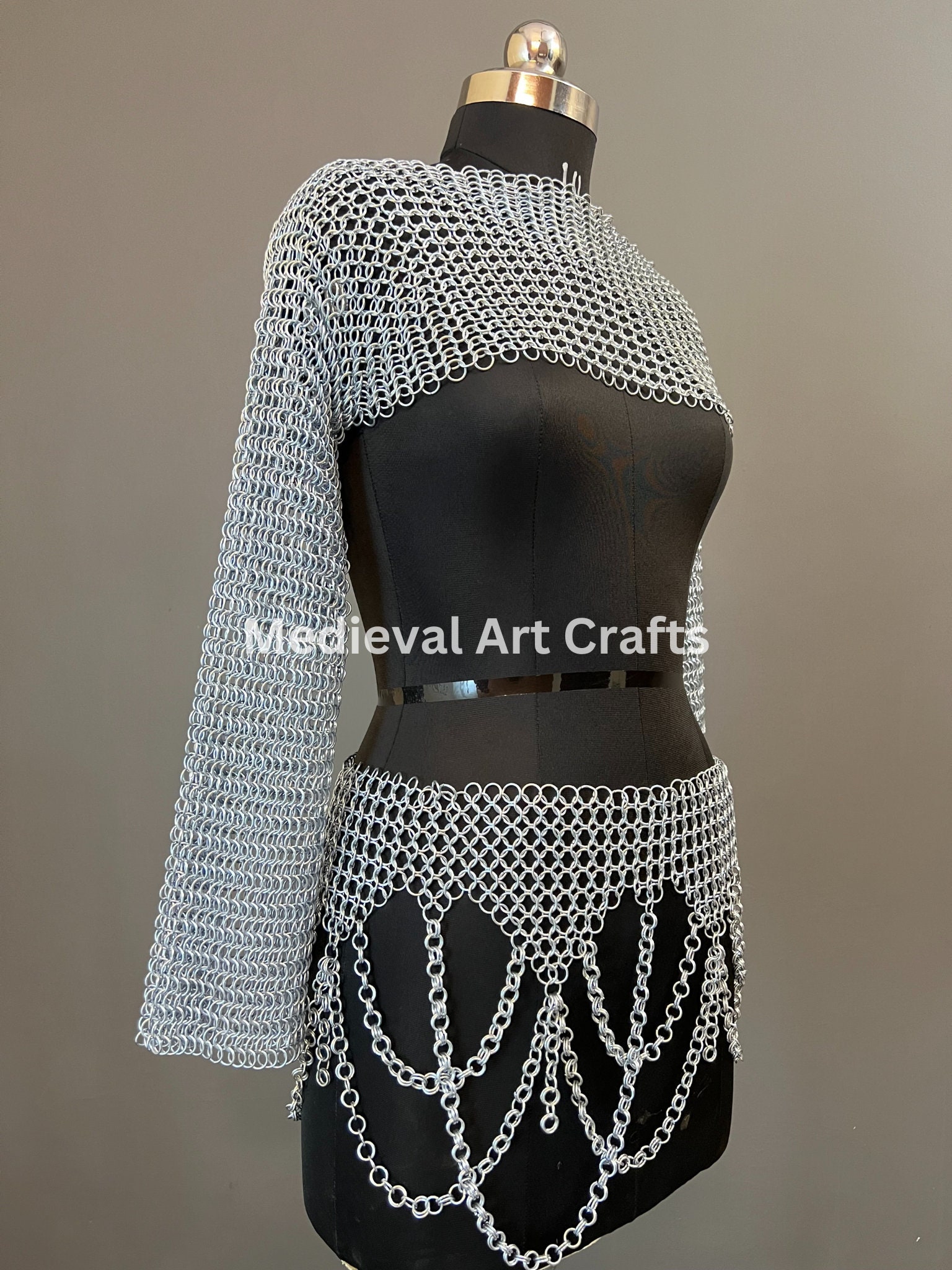 Chainmail Silver Long Sleeves Shrug, Handmade Loose Cropped Pullover ...