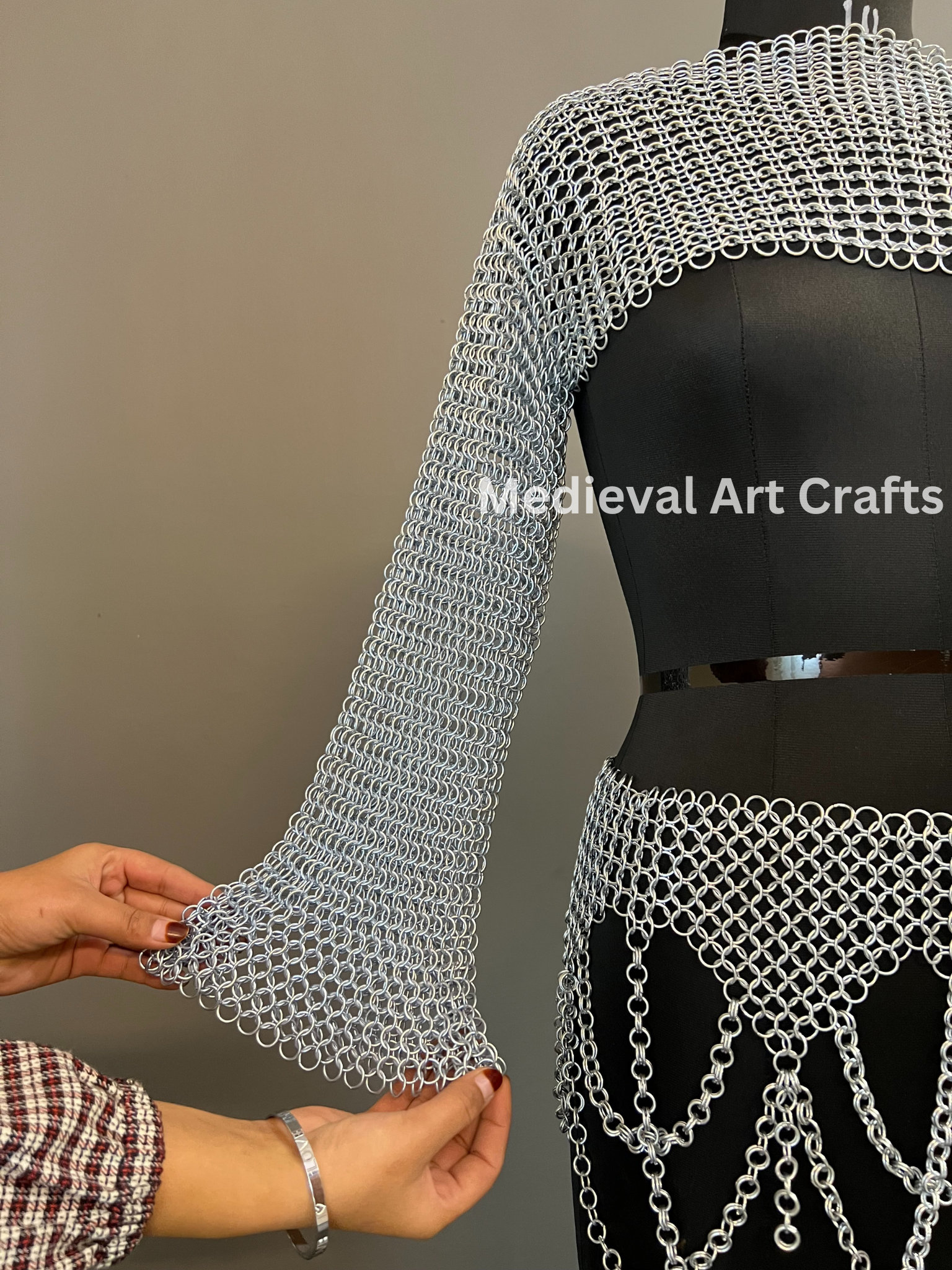 Chainmail Silver Long Sleeves Shrug, Handmade Loose Cropped Pullover ...