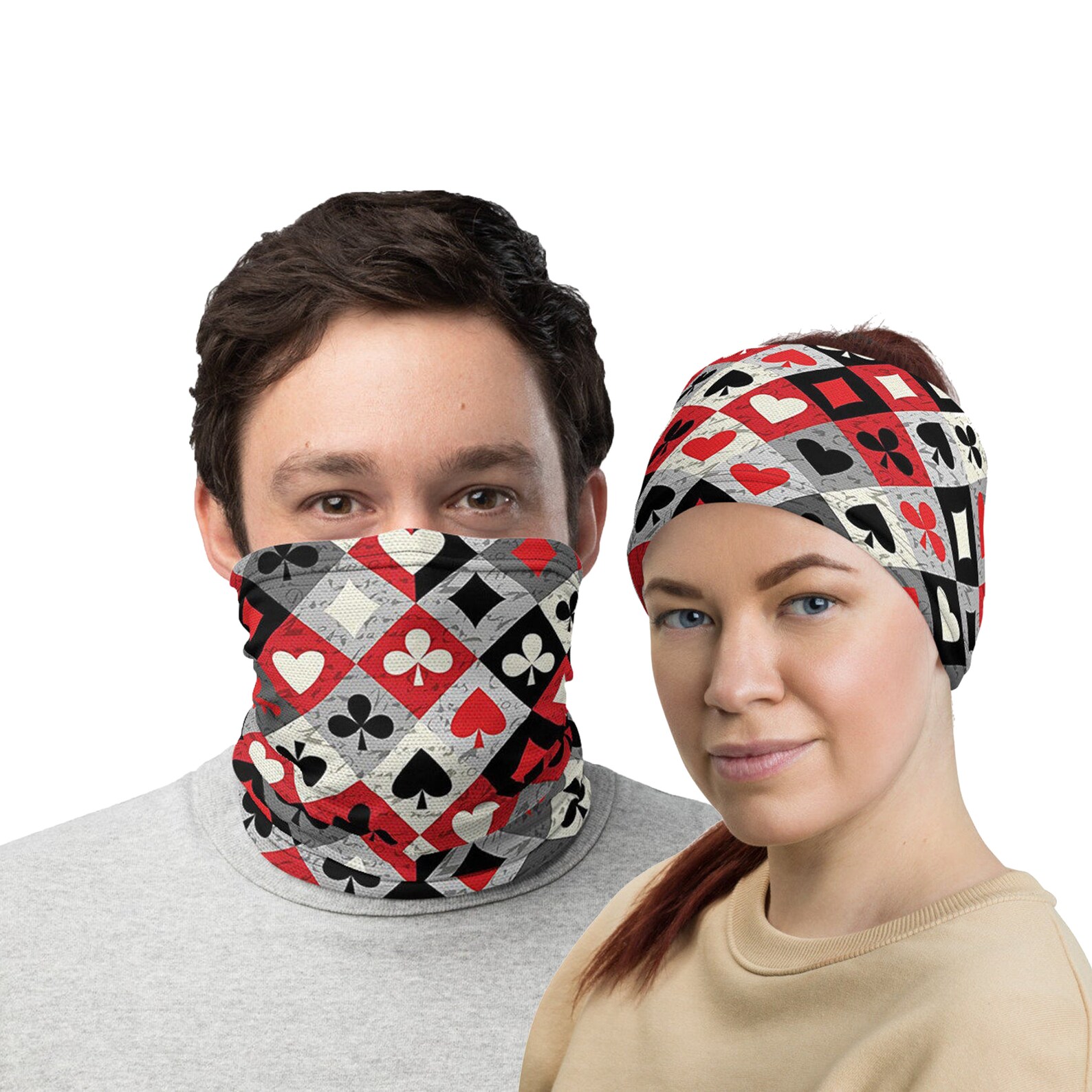 Poker Card Pattern hearts, Clubs, Spades, Diamonds Neck Gaiter Face ...