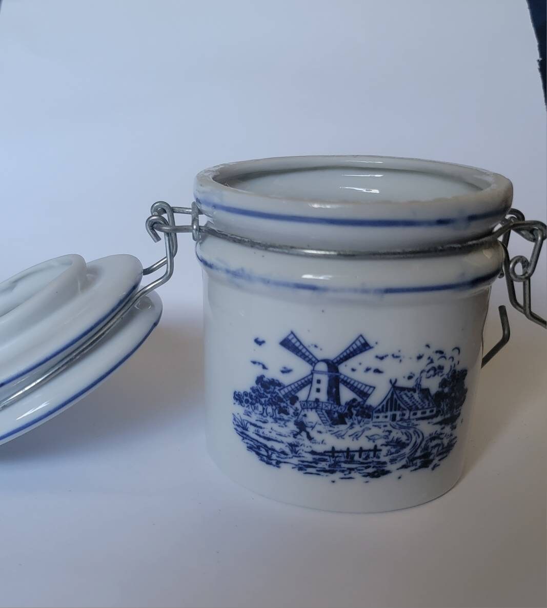 Vintage Teleflora Delft Blue & White WINDMILL CANISTER With Wire ...