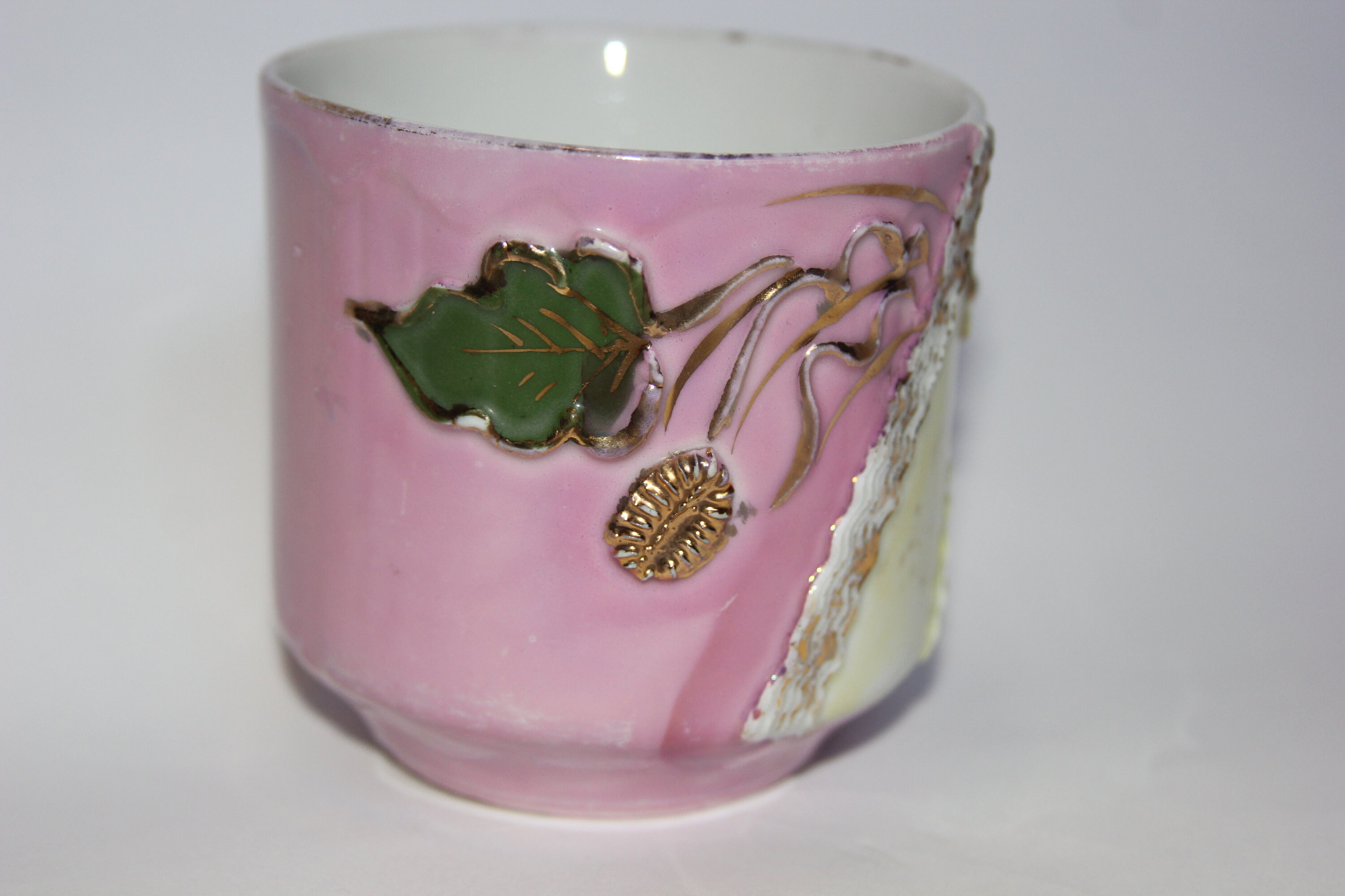 German Luster Gold Porcelain A Present Tea Cup Raised Floral Lusterware ...