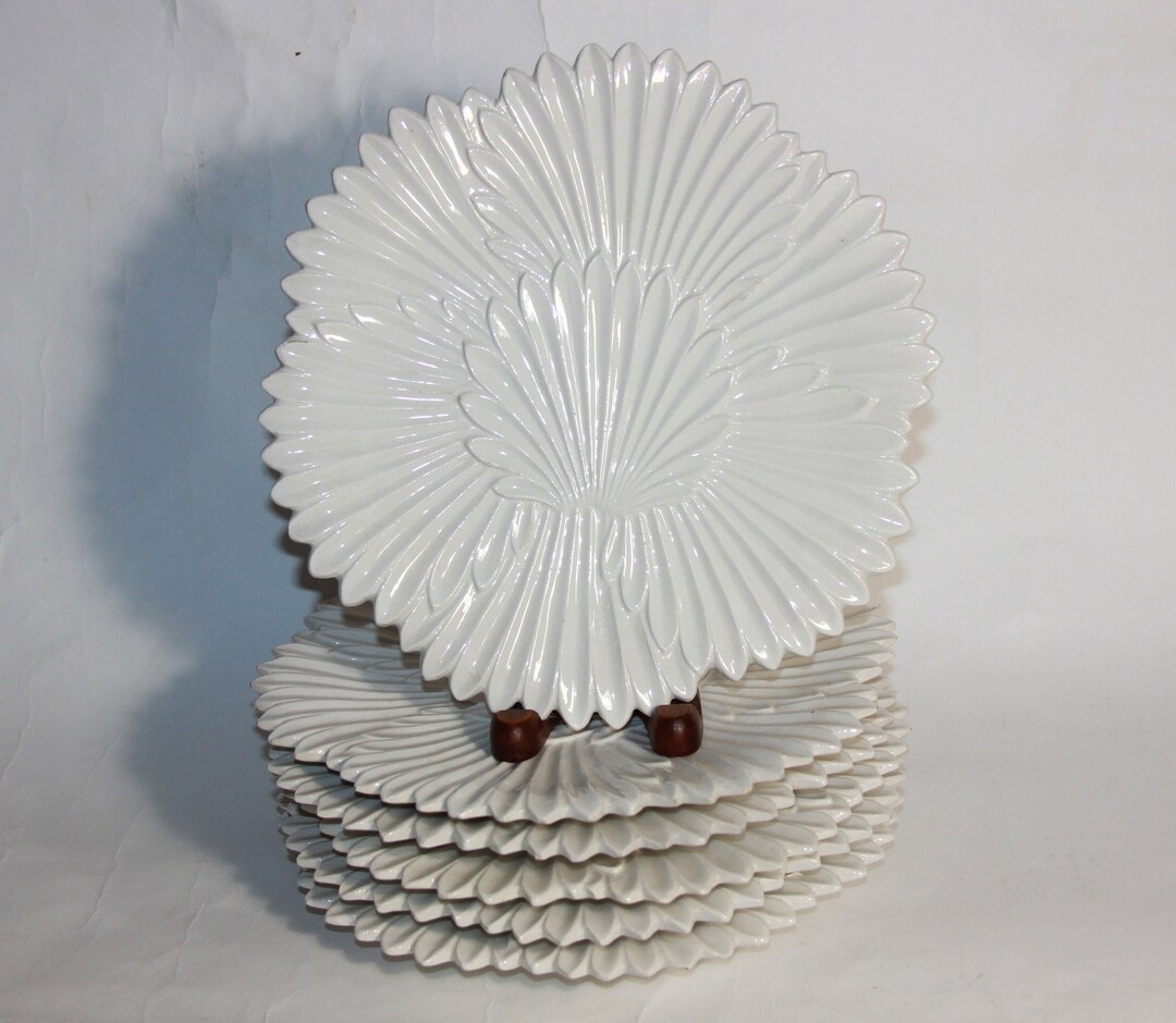 6 Vintage Italian White Saiad Plates Shell Design 9 White Shell Plates ...