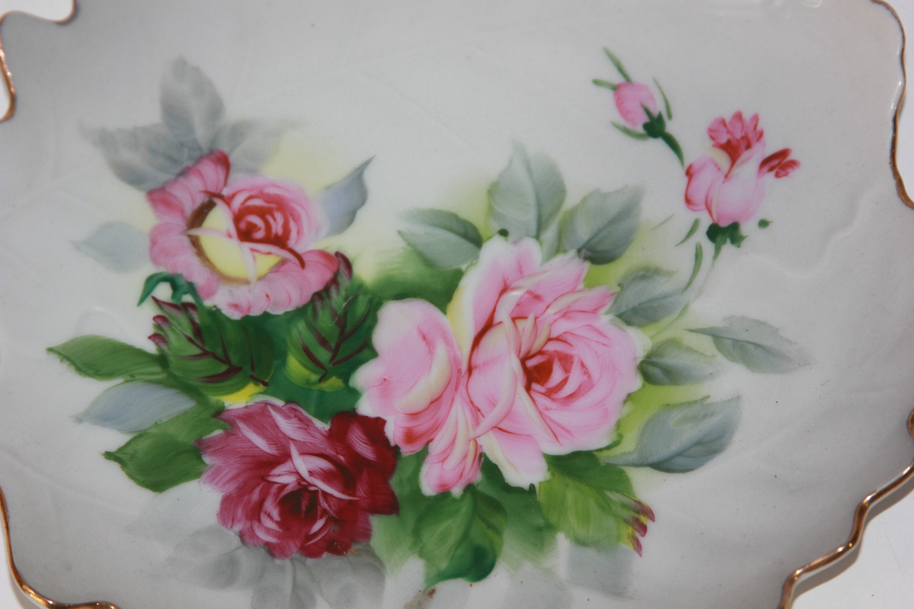 Vtg Pink Floral Plate Hand Painted Floral Gold Accent Dish Pink Floral ...