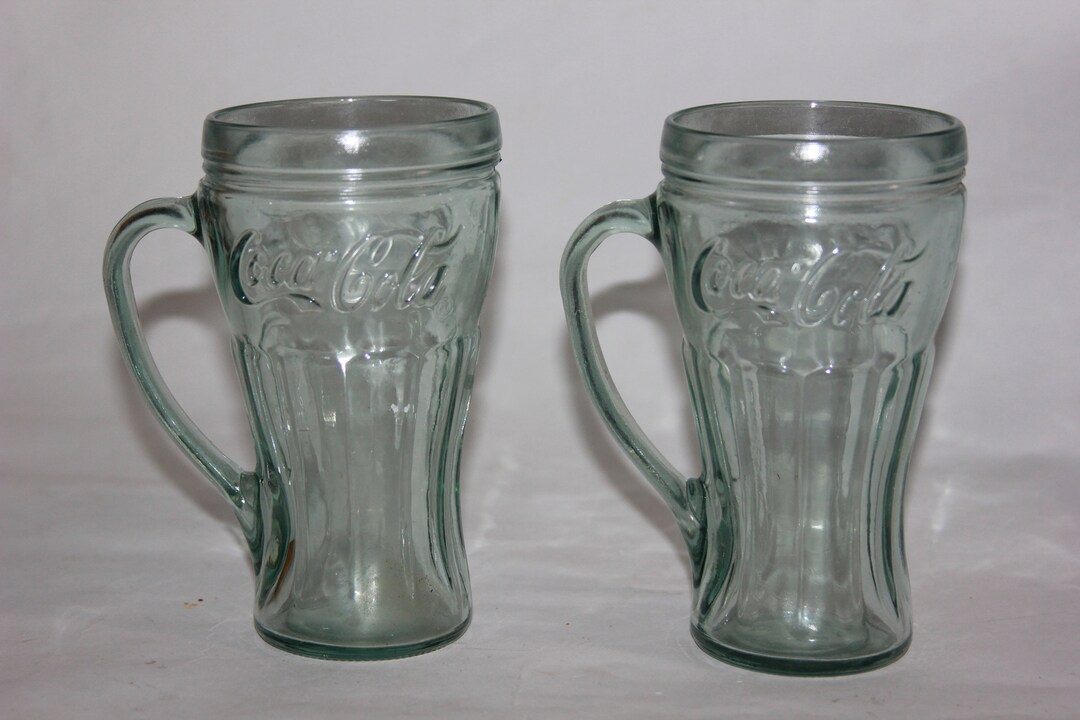 Vtg Handled Coca Cola Drinking Glass Mug Heavy Green Glass Set of 2 ...