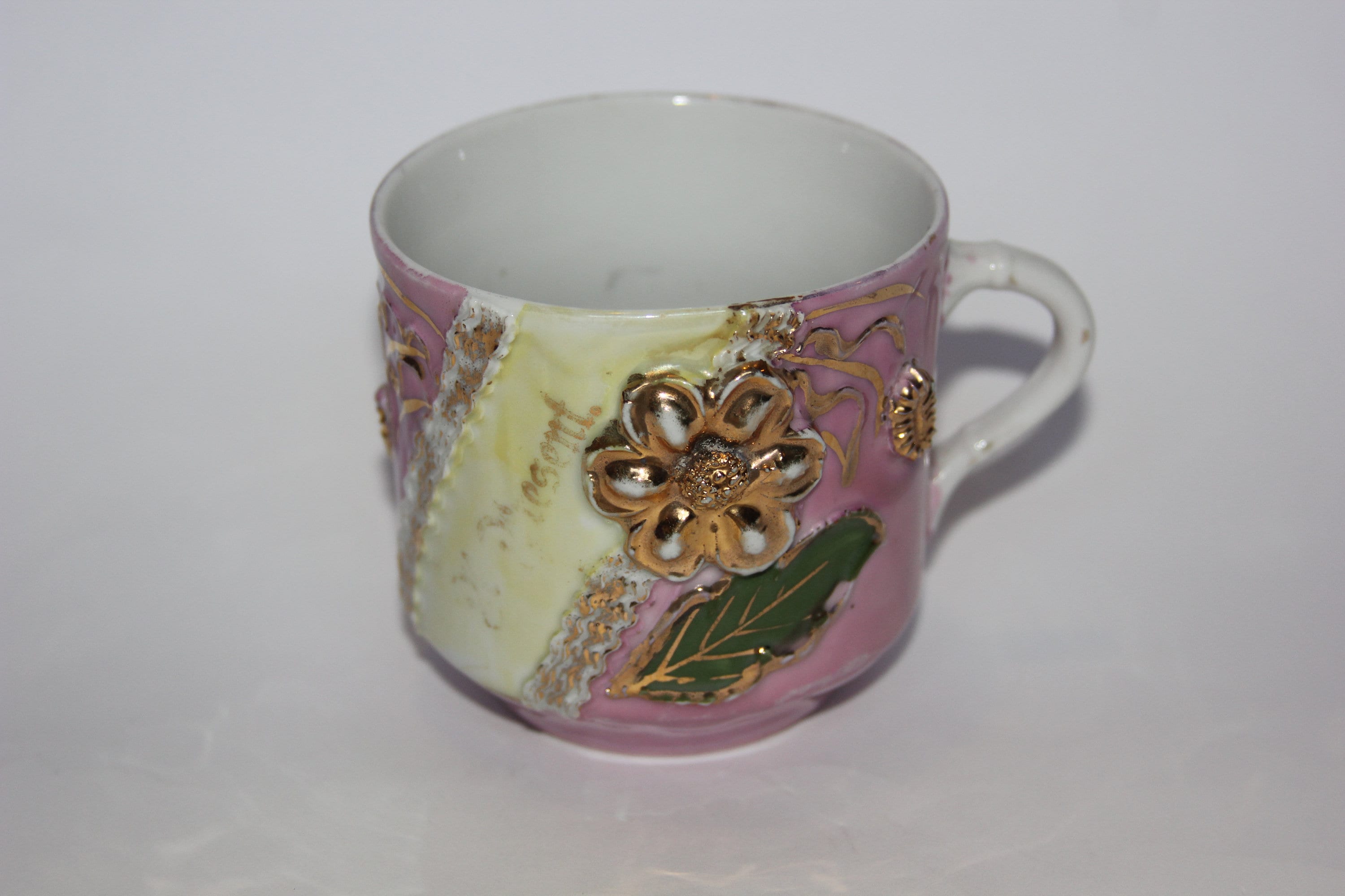 German Luster Gold Porcelain A Present Tea Cup Raised Floral Lusterware ...