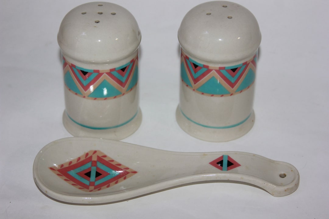 RARE Sango Zuni Salt & Pepper Shaker and Spoon Rest 25247 Southwestern ...