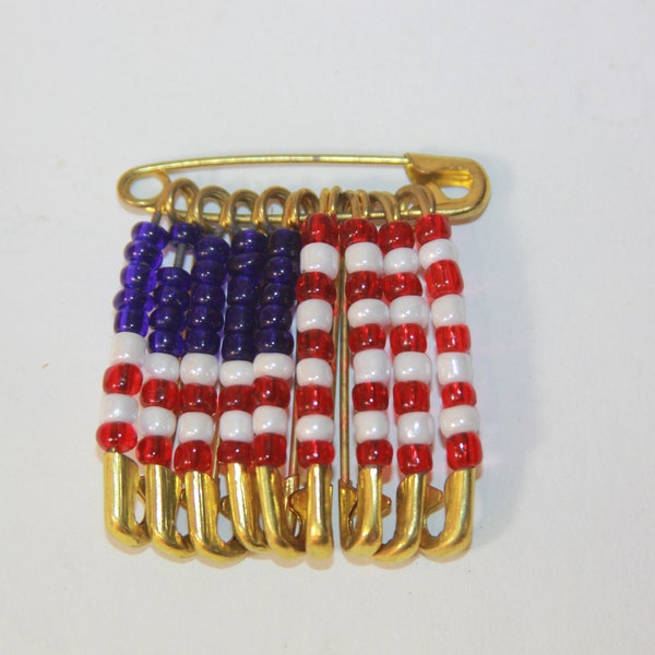 Patriotic Beaded Flag Safety Pin - Etsy