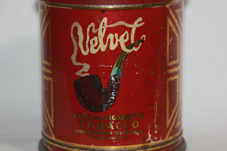 Rare Antique Velvet Pipe and Cigarette Tobacco Round Can/tin W/lid ...