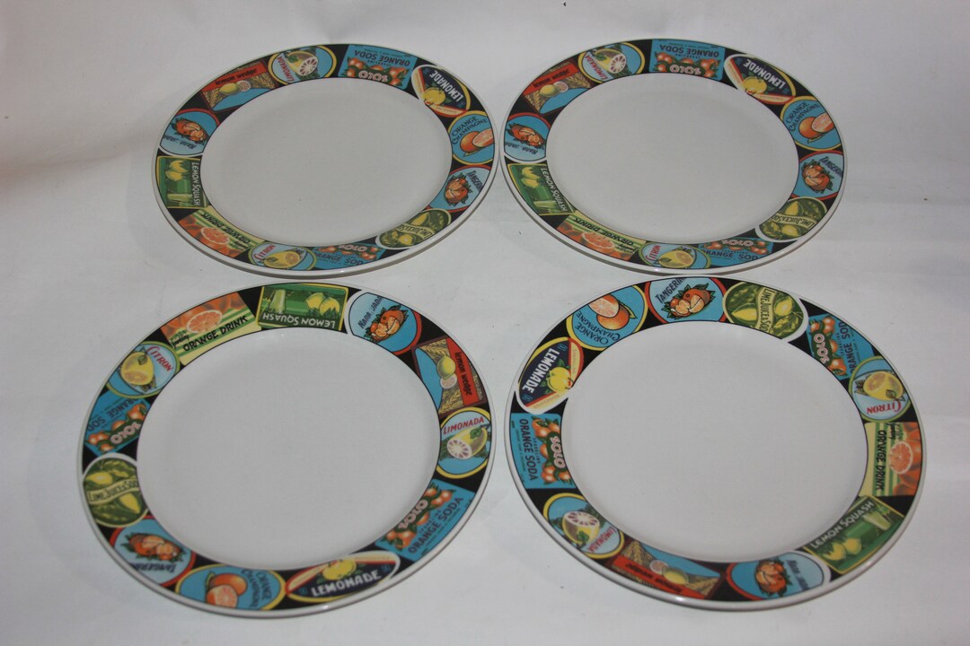 4 Oneida Kitchen Stoneware "citrus Labels" Dinner Plates Fruit 10.5 ...