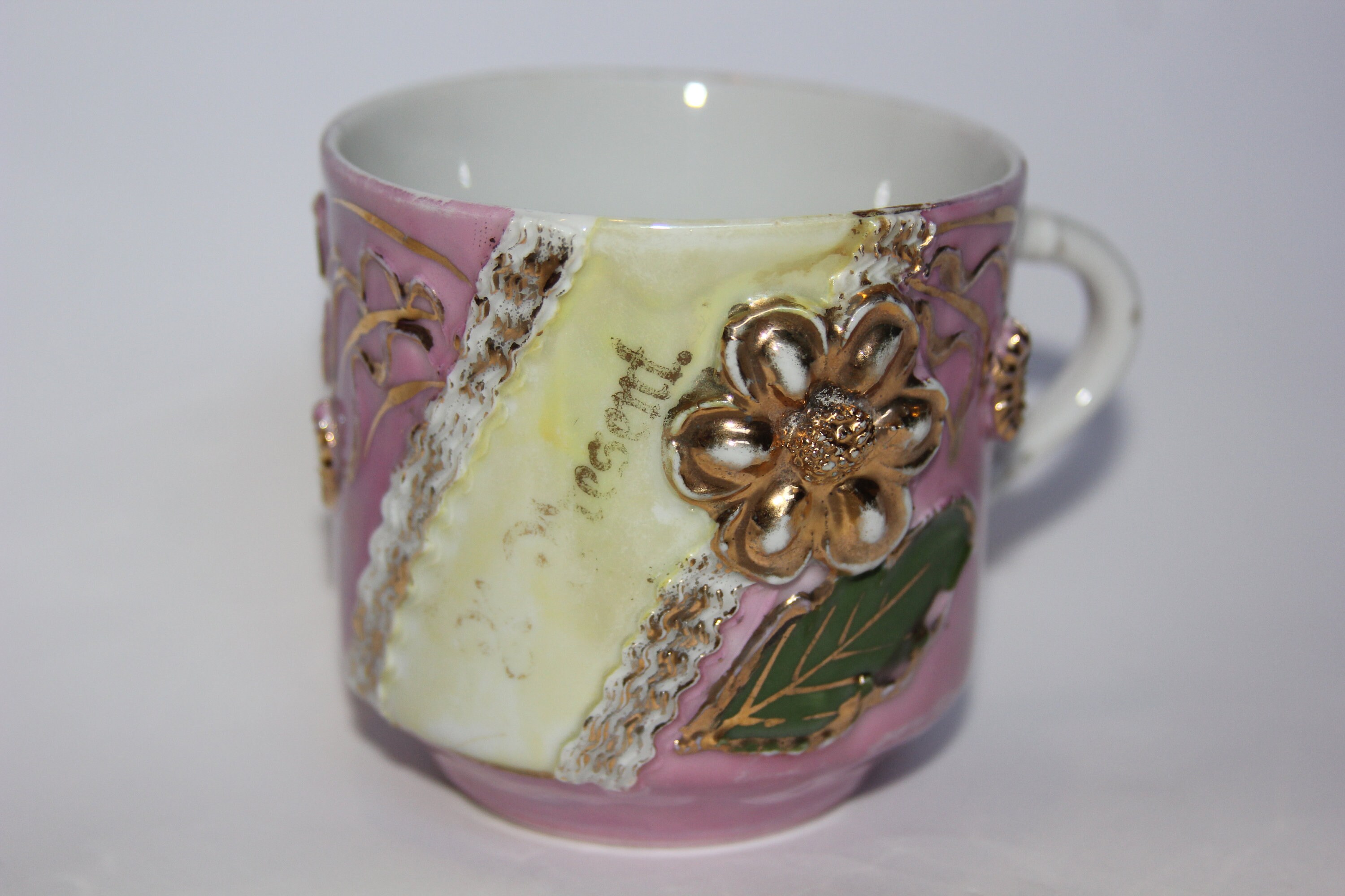 German Luster Gold Porcelain A Present Tea Cup Raised Floral Lusterware ...
