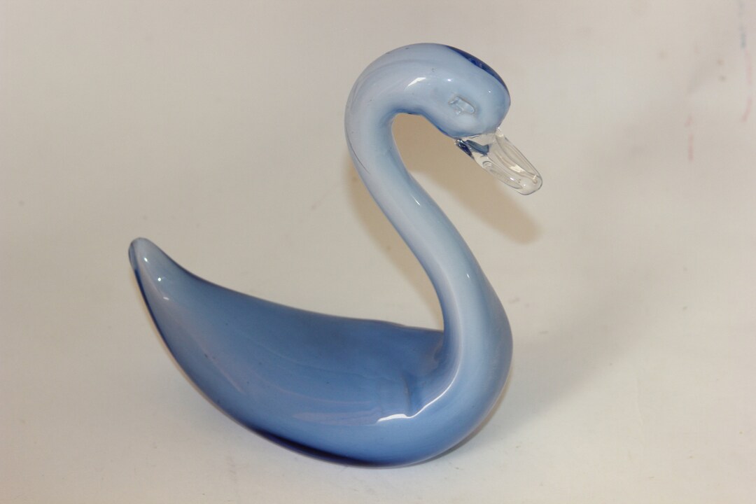 Vtg Glass Swan Art Glass Paperweight Figurine Blue Swan Glass Figure ...