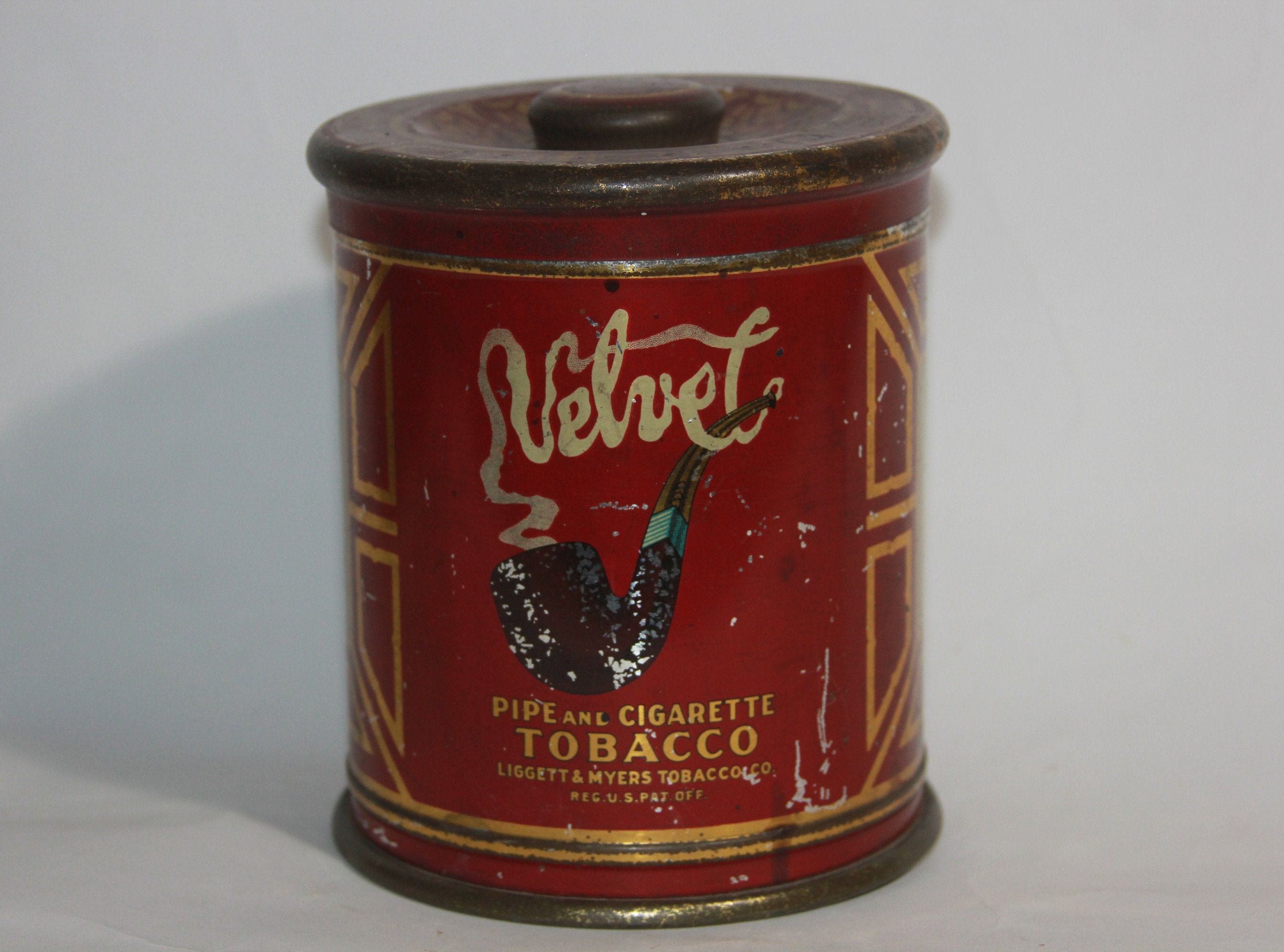 Rare Antique Velvet Pipe and Cigarette Tobacco Round Can/tin W/lid ...