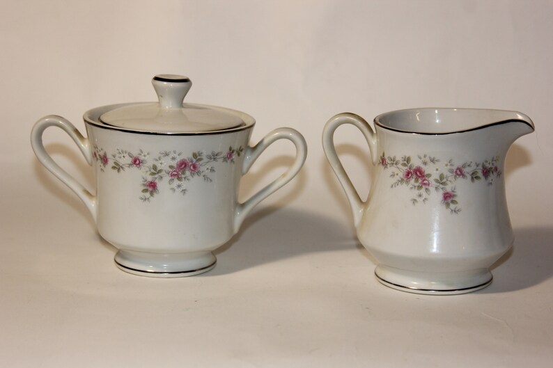 Wellin Fine China 5747 Julie Creamer & Sugar Set - Pink Floral Creamer ...