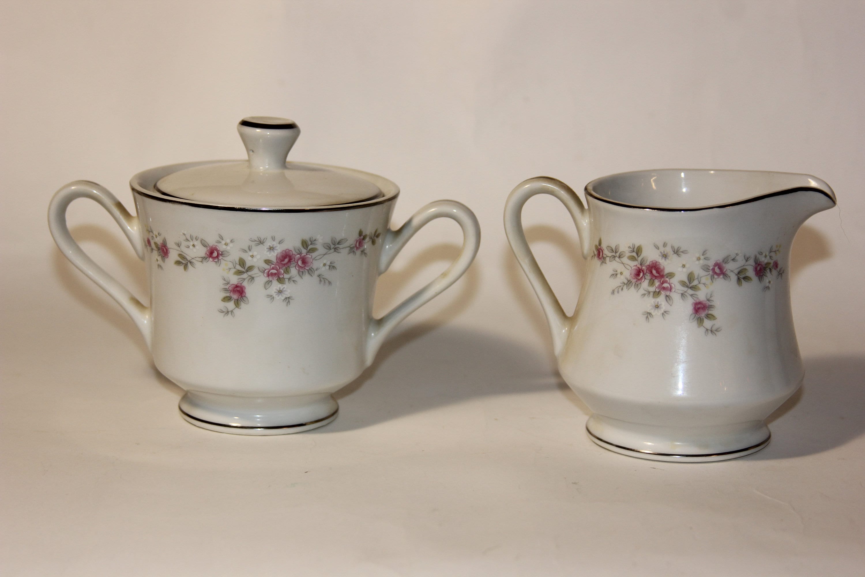 Wellin Fine China 5747 Julie Creamer & Sugar Set - Pink Floral Creamer ...