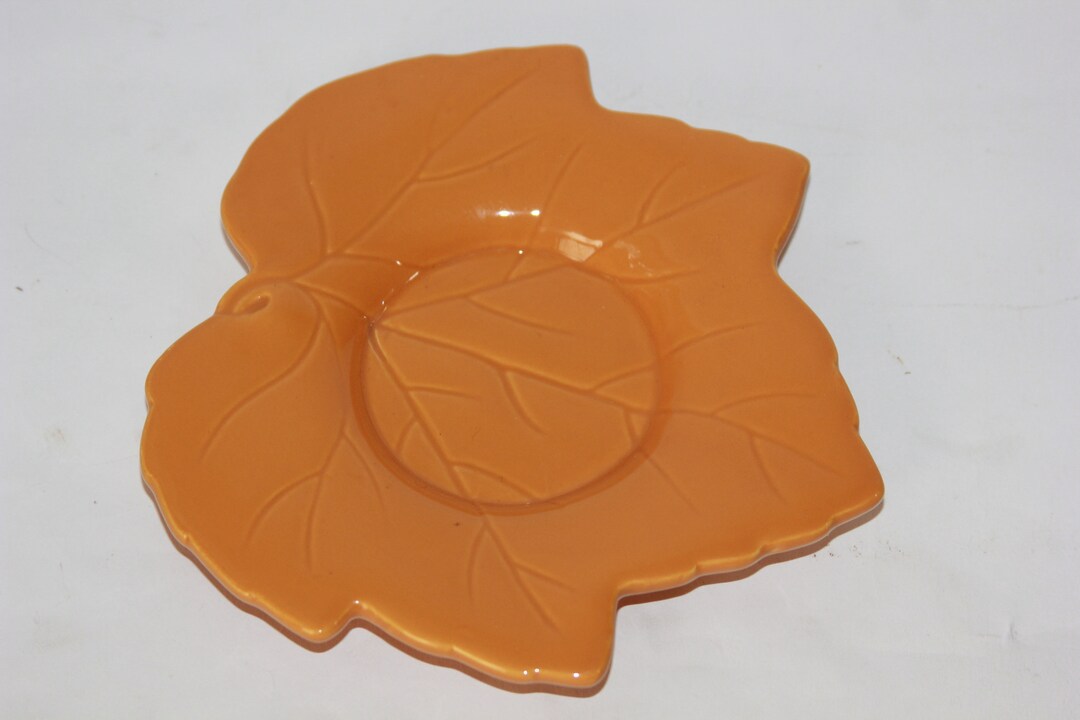 Hallmark Ceramic Maple Leaf Candle Votive Holder Plate Autumn Orange ...