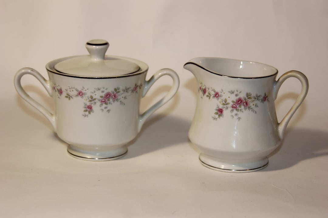 Wellin Fine China 5747 Julie Creamer & Sugar Set - Pink Floral Creamer ...