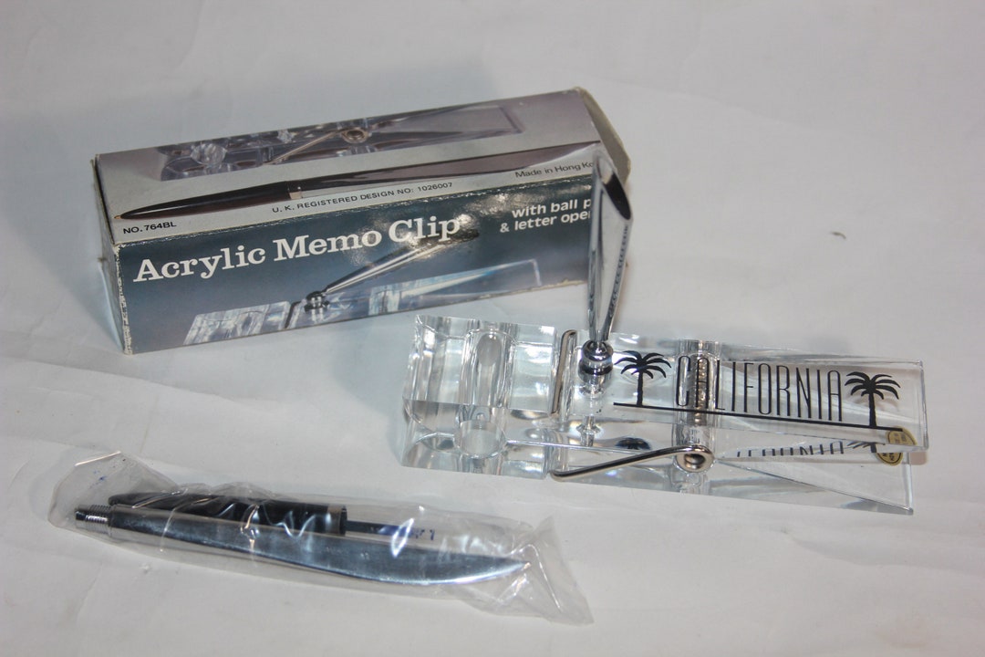 California Vtg Acrylic Memo Clip With Ball Pen & Letter Opener - NIB ...