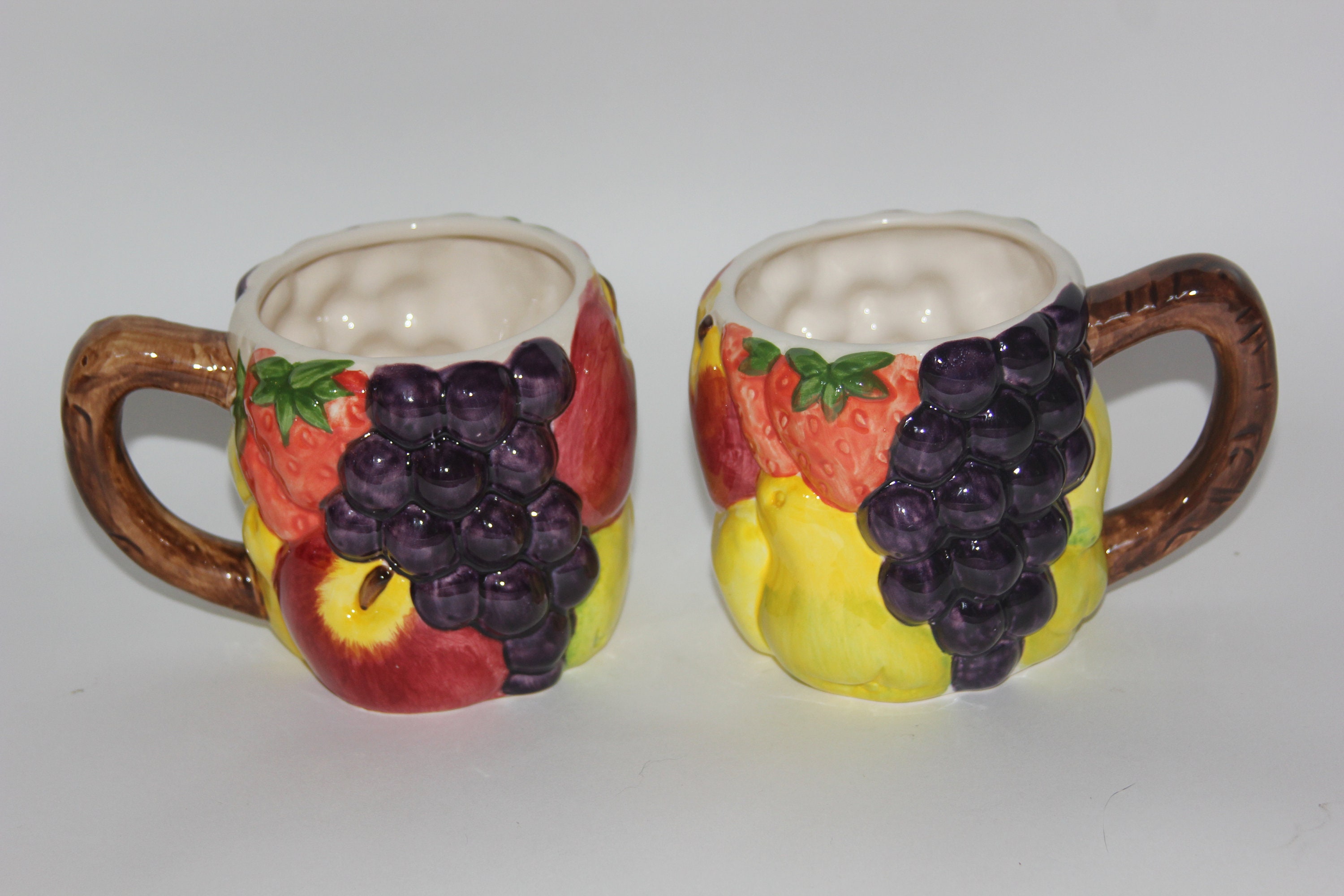 2 Vintage Raised 3D Mug With Embossed Fruit Made in Philippines Stock ...