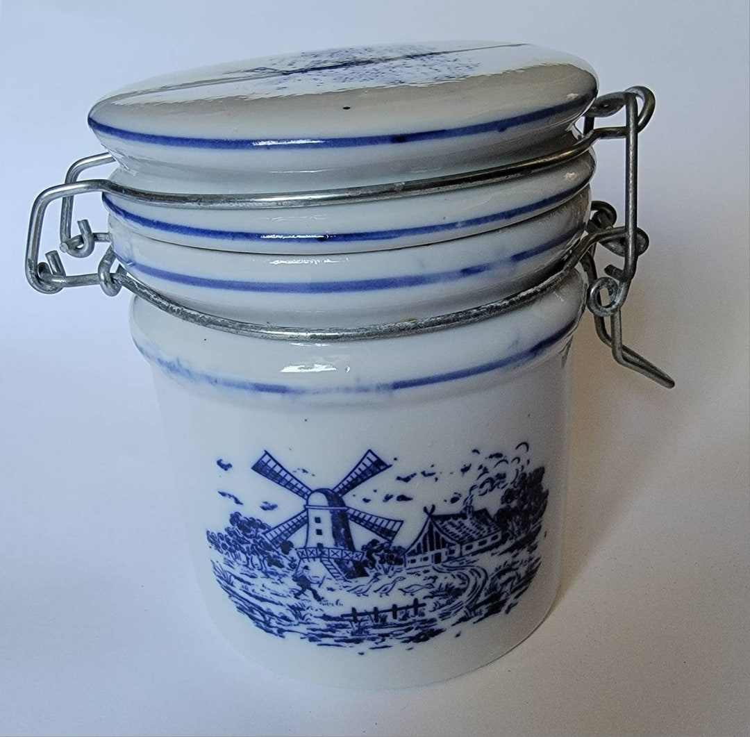 Vintage Teleflora Delft Blue & White WINDMILL CANISTER With Wire ...