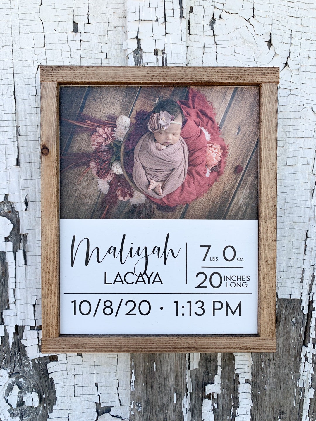 Baby Sign. Nursery Decor. Baby Decor. Birth Stats Sign. Wood Framed ...