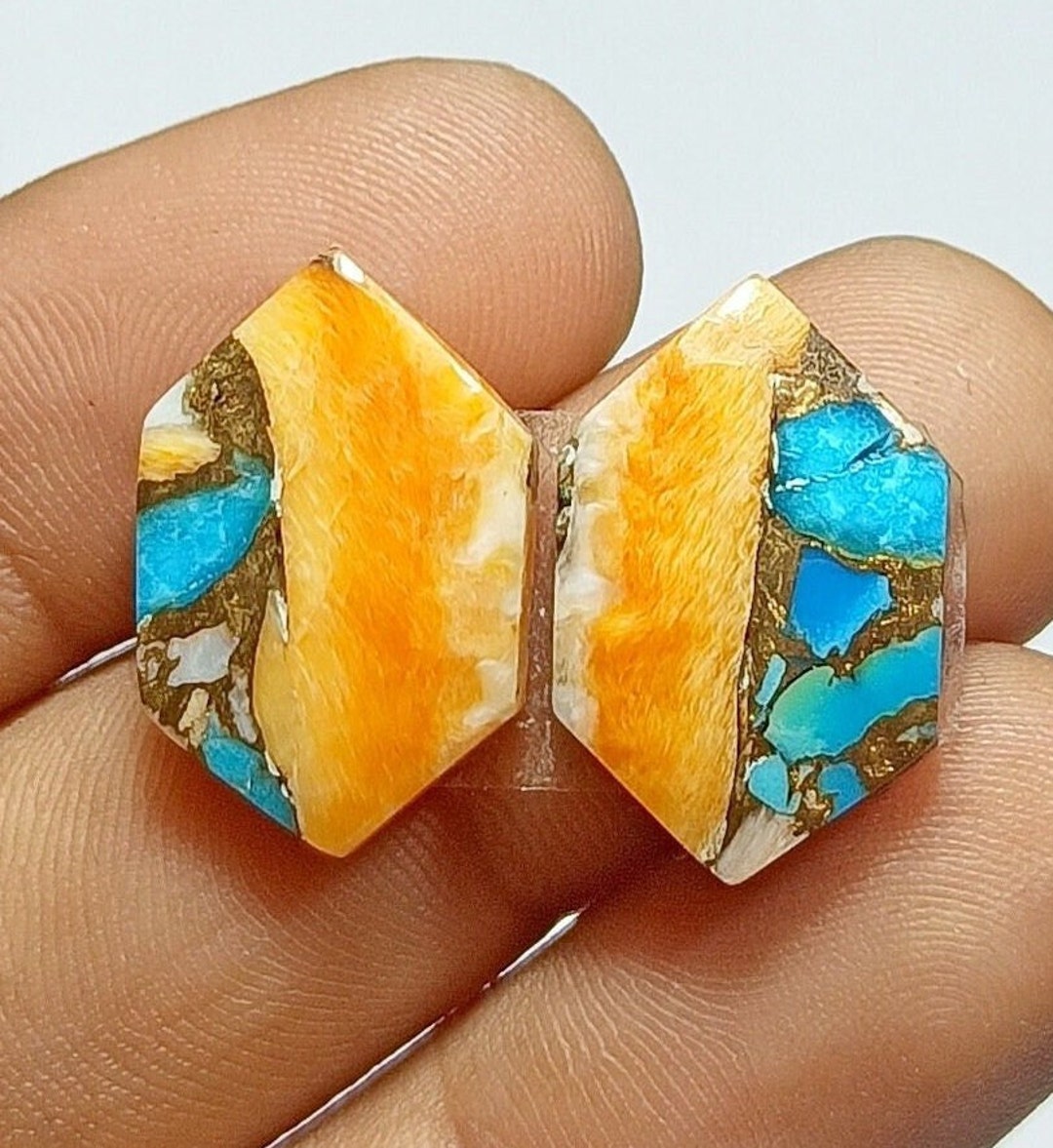 Spiny Oyster Copper Turquoise Pair Cabochon Gemstone, Top Quality ...