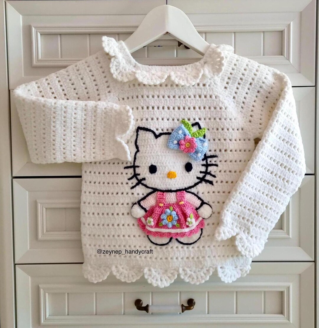 Hello Kitty Baby Girl Sweater,2-3 Years Old Girl Cardigan,handmade Baby ...