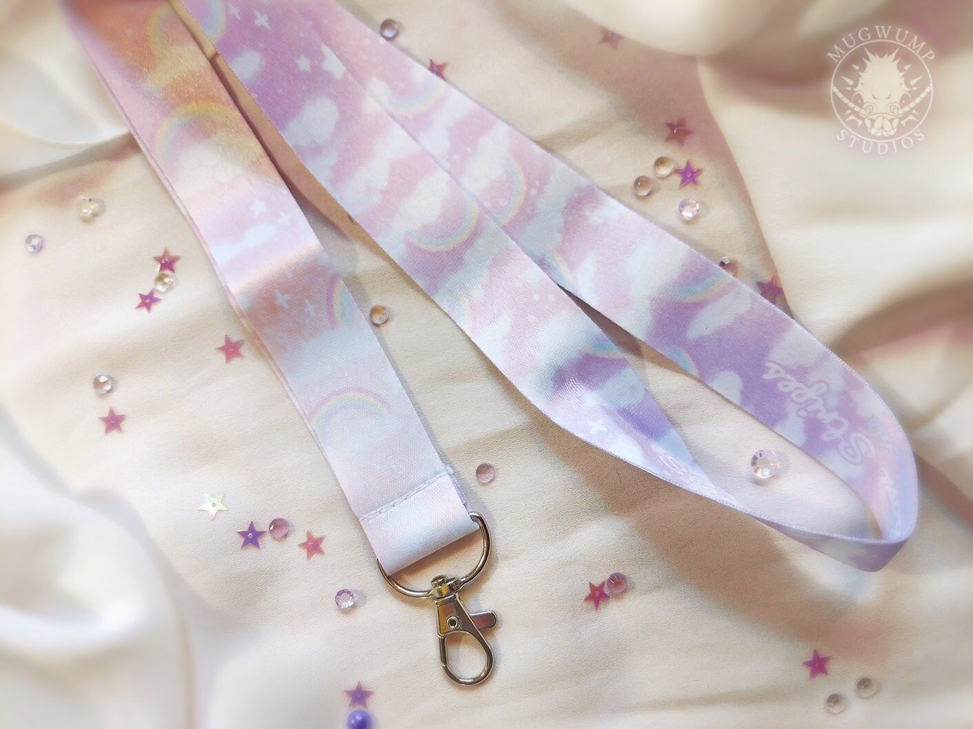 Pastel Starry Sky Lanyard stars & Rainbow Stripes | Etsy