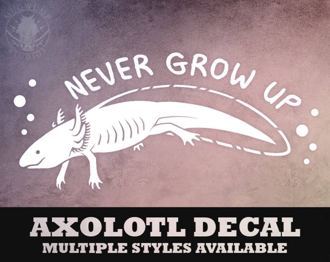Axolotl Decal Never Grow Up, Forever Young, - Amphibian, Salamander ...