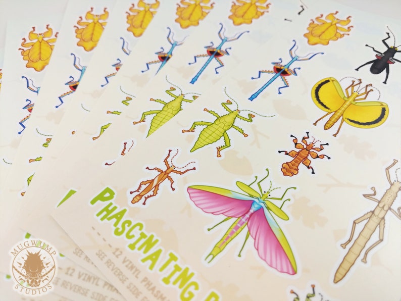 Stick Bug Sticker Sheet - Phascinating Phasmids, Cute Bug Stickers ...