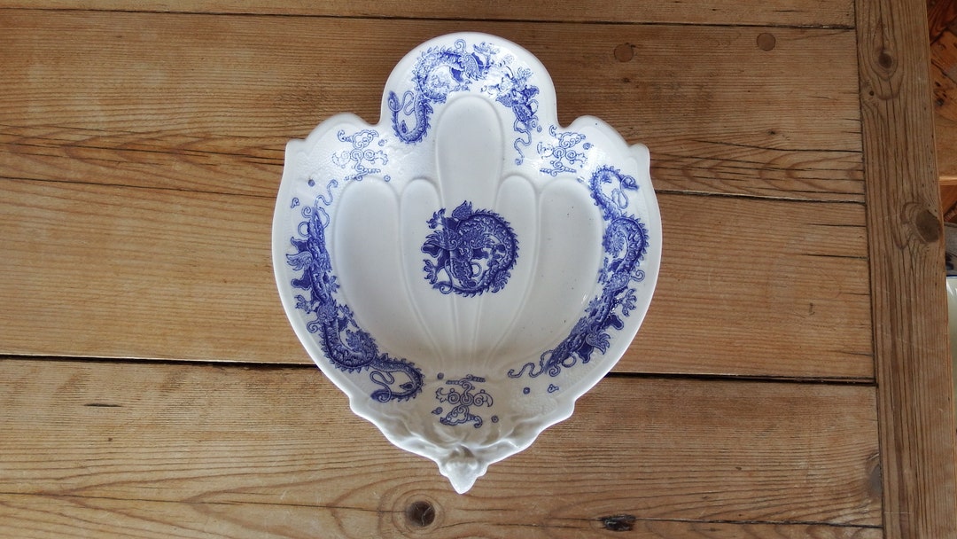 Antique Copelands Spode China Dish: Blue Dragon Pattern, Leaf Shaped - Etsy