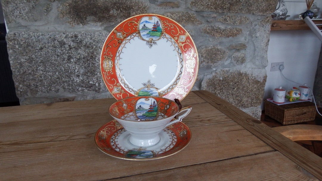 Vintage Japanese China Tea Trio: Hand-painted Gilded Samurai Tea Set - Etsy