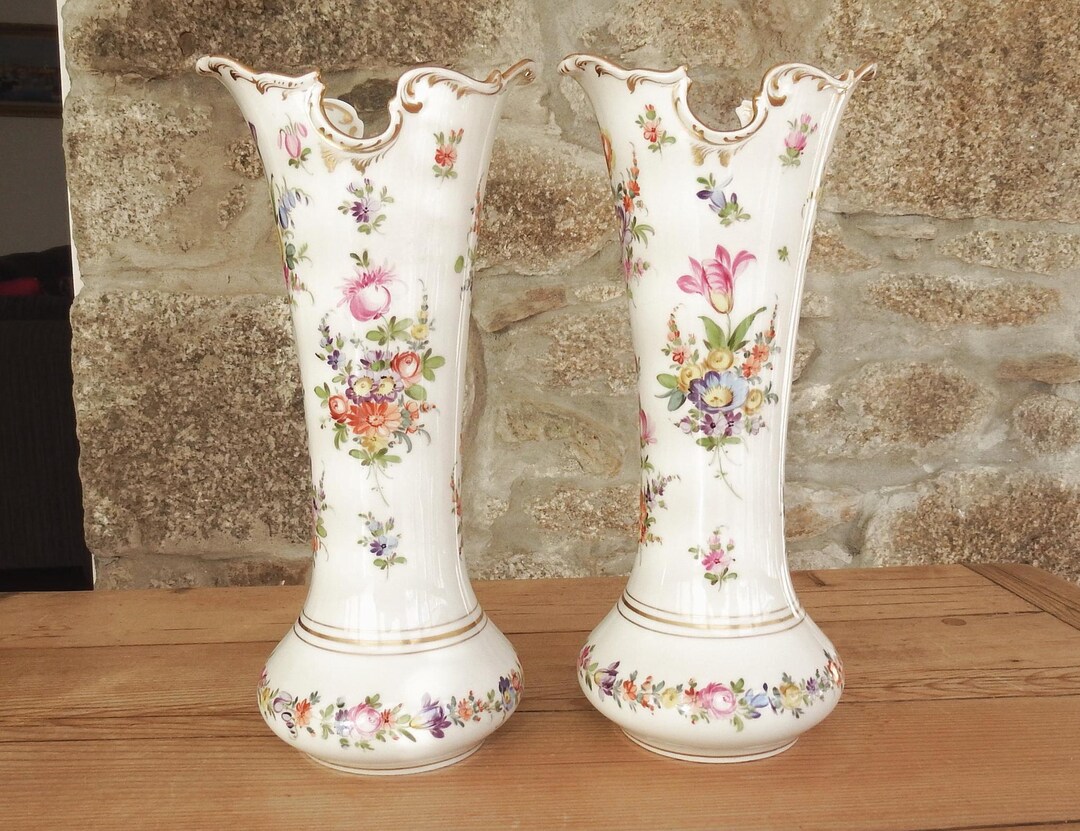 Pair of Franziska Hirsch Dresden Porcelain Tapered Vases With Hand ...