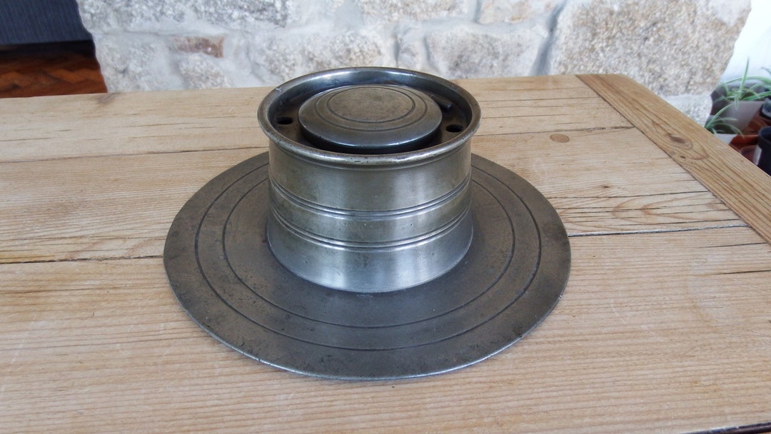 Antique C1850 Pewter Ship's Inkwell / Inkstand Capstan With 5-quill Pen ...