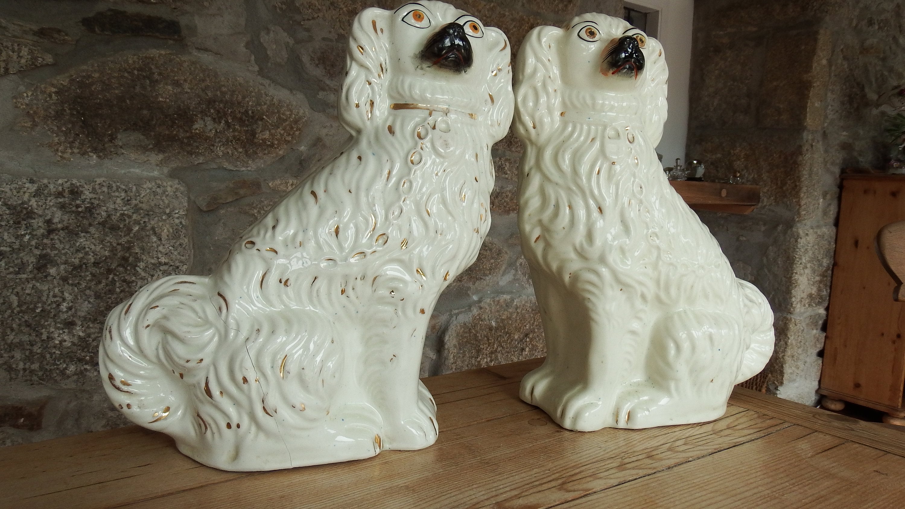 Pair of Antique Victorian Staffordshire Spaniel Wally Mantle Dogs ...