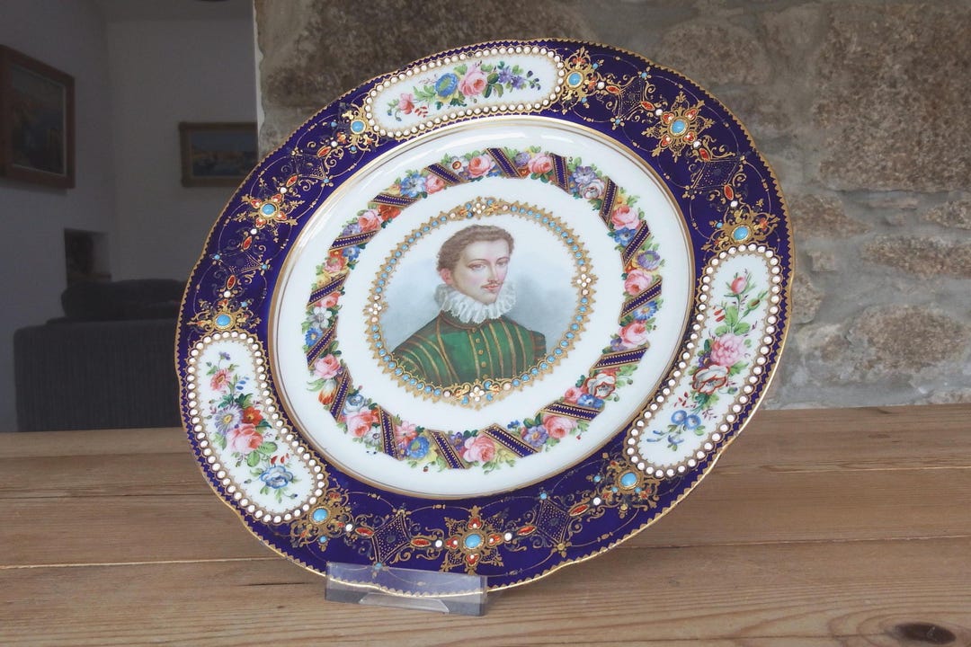 Sevres Plate With Portrait of Henri De Lorraine, Floral and Jewelled ...