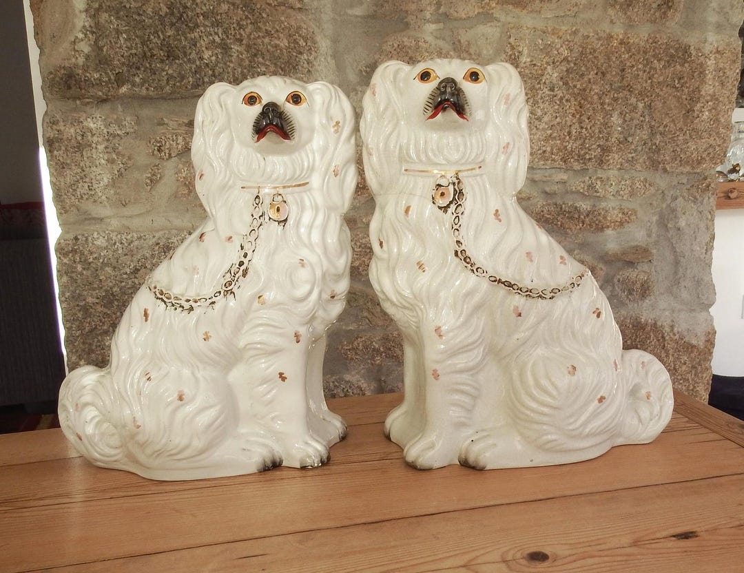 Very Large Pair of Antique Victorian Staffordshire Pottery Spaniel ...