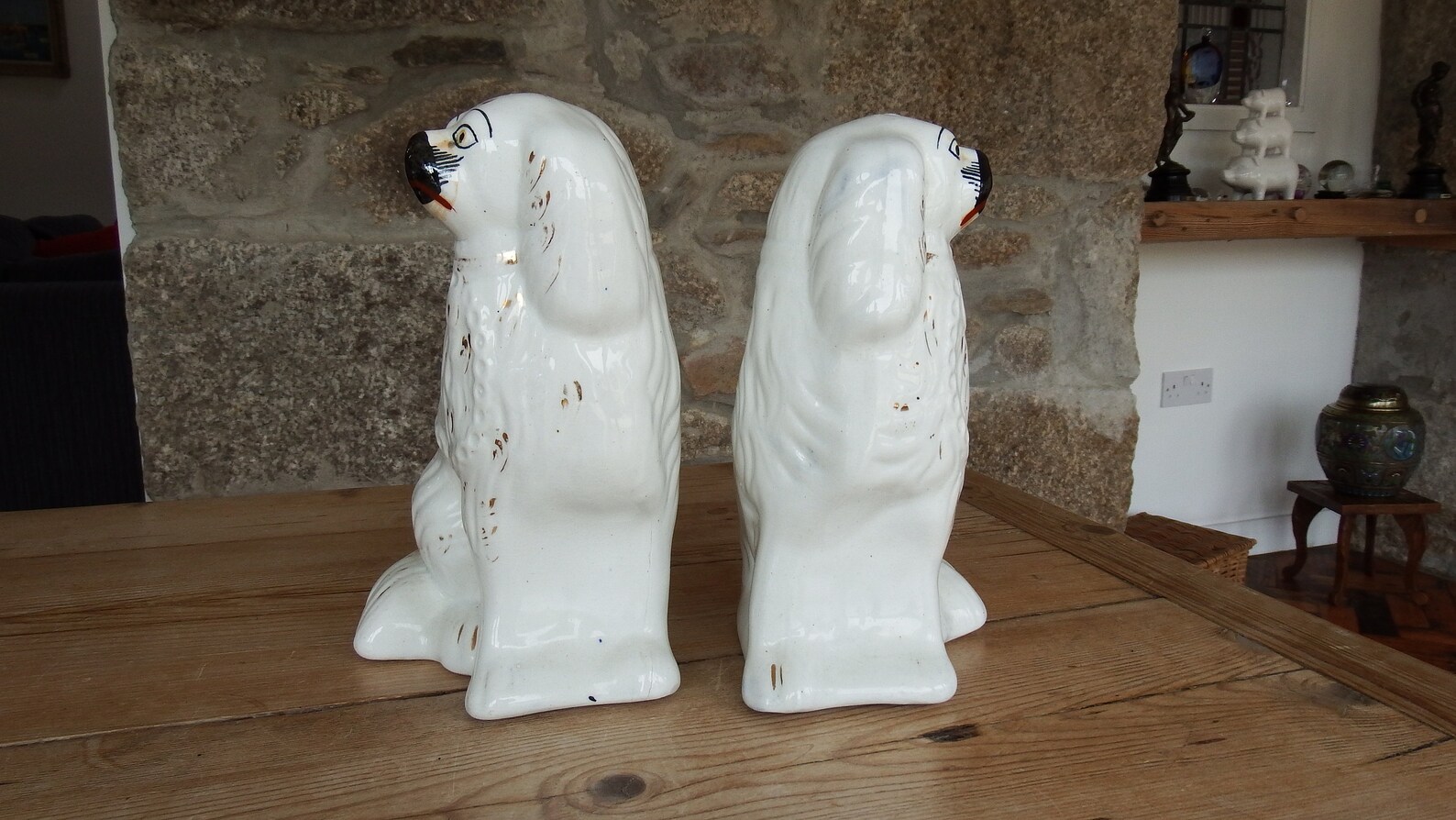 Pair of Antique Victorian Staffordshire Spaniel Wally Mantle Dogs ...