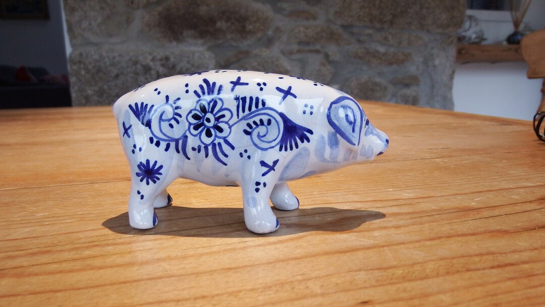Rare 19th Century Desvres Faience Pig Figurine: Blue Delft Pottery - Etsy