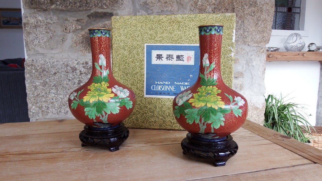 Antiques & Vintage : Vintage Jingfa Cloisonne Vases With Stands ...