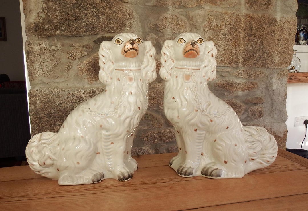 Large Pair of Antique Victorian Staffordshire Pottery Spaniel Wally ...